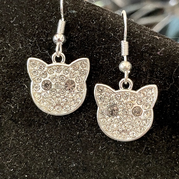 Jewelry | Crystal Cat Face Earrings | Poshmark
